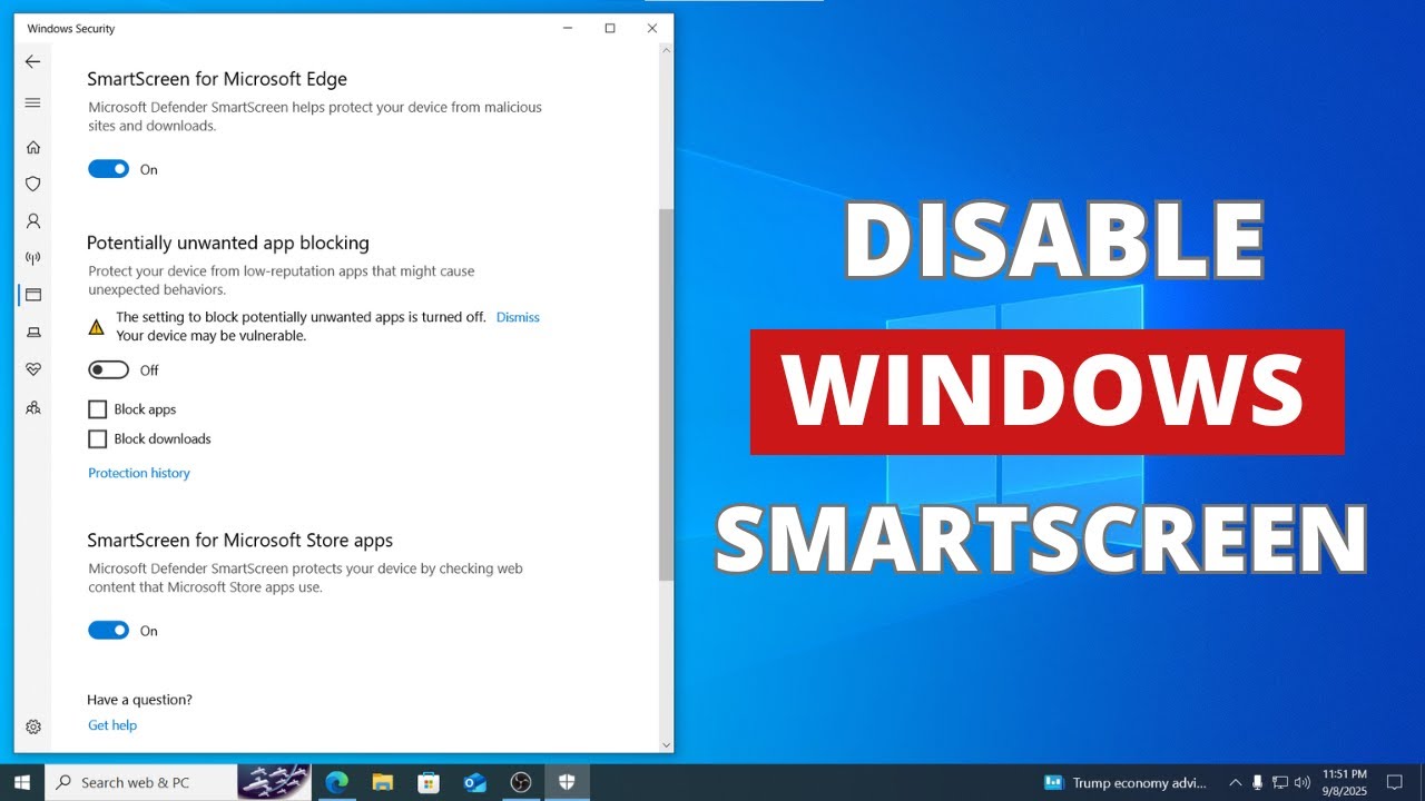 How to disable Windows Defender Smart Screen on Windows 10 - YouTube
