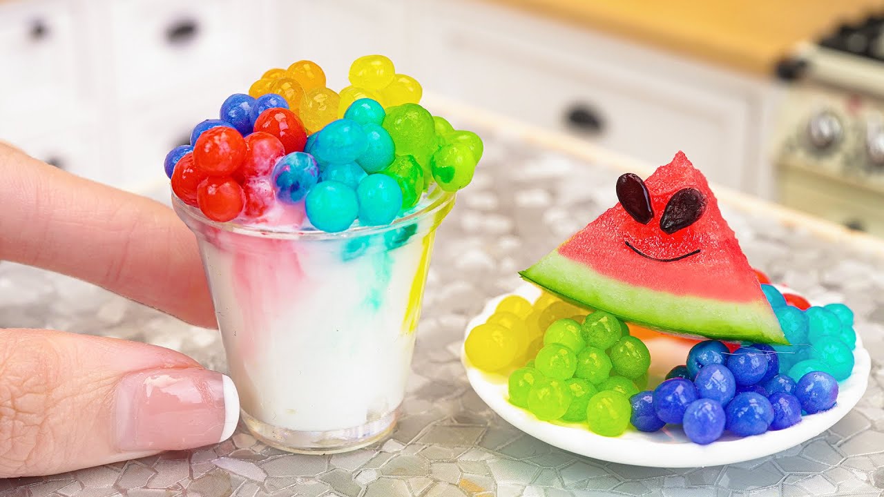 Satisfying Miniature Rainbow Boba Milk Tea Recipe | ASMR Cooking Mini ...
