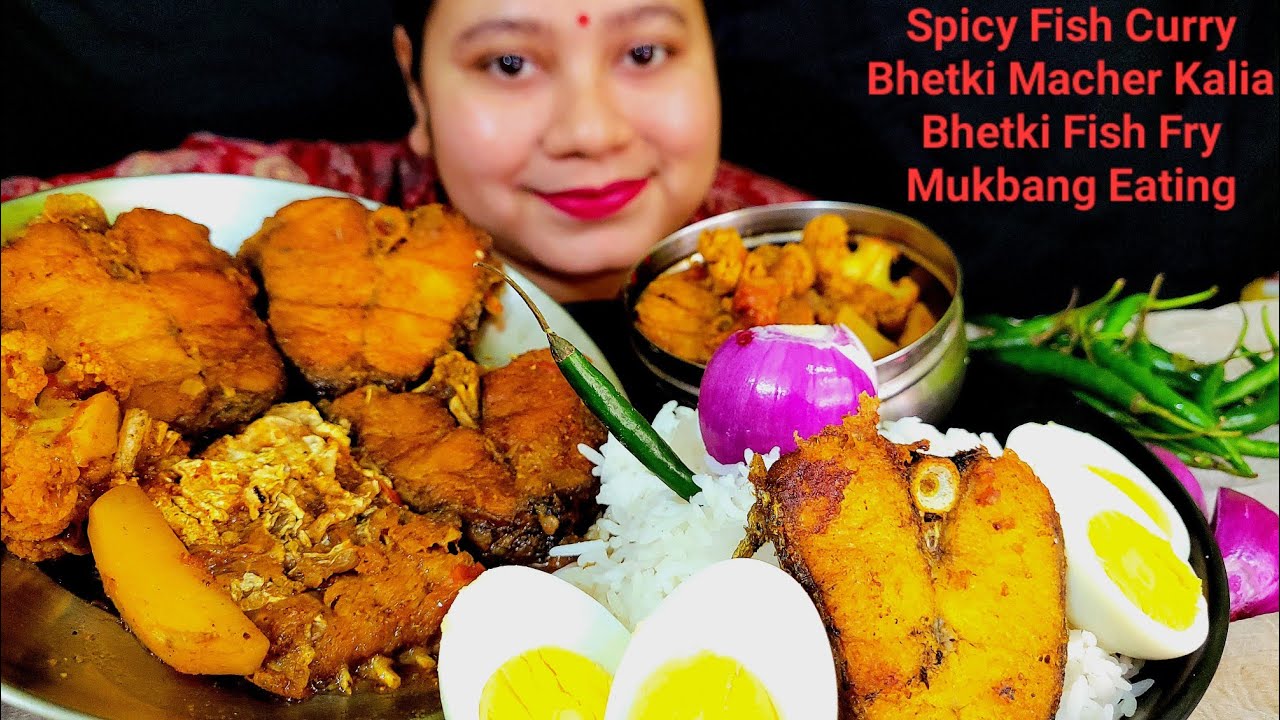 Food Eating Show Bhetki Fish Curry With Hot Basmati Rice|Bhetki Fish ...