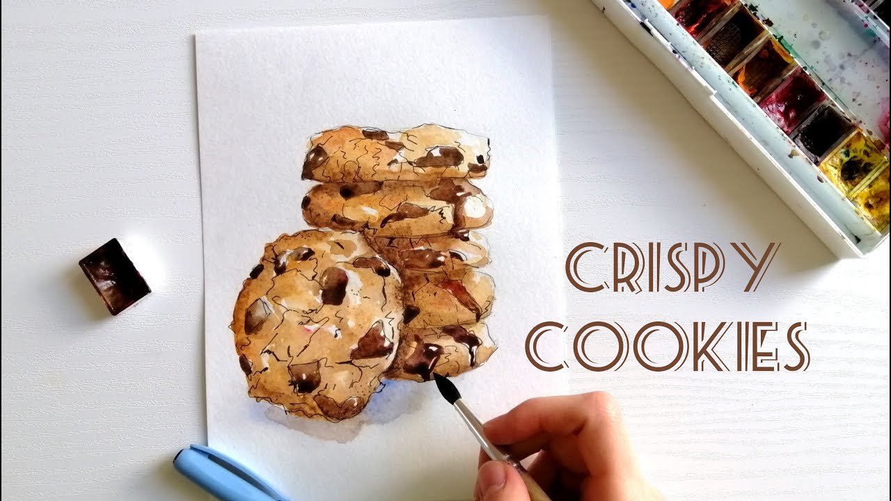 How to paint chocolate chip COOOKIES with WATERCOLOR - Watercolor food ...