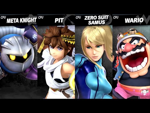 Meta Knight VS Pit VS Zero Suit Samus VS Wario LV 9 CPU Battle Super ...