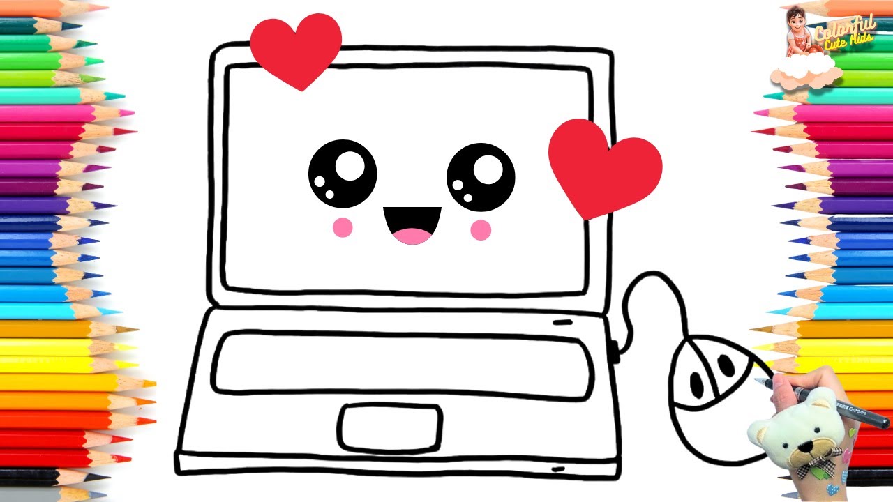 How to Draw a Computer, Notebook, Crayons, and Scissors 🖱️💻️📒 ️ Drawing ...