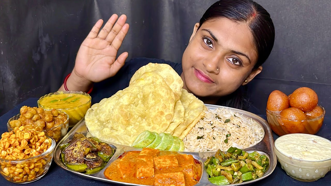 Eating Jeera Rice Dal Chole Bhature Paneer Butter Masala Corn Masala ...