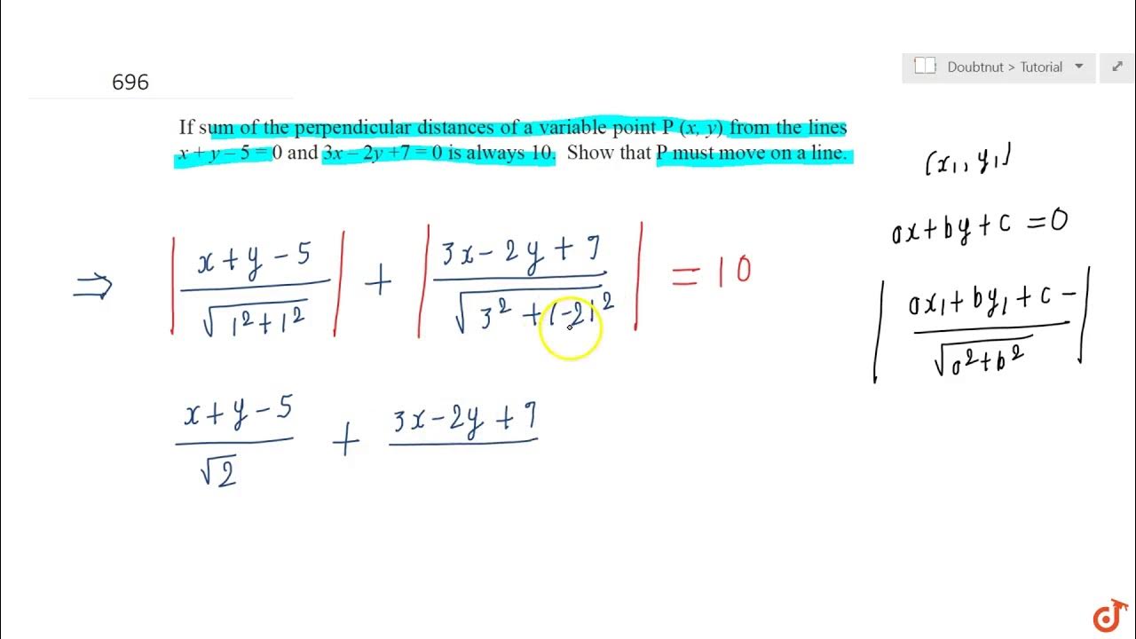 If sum of the perpendicular distances of a variable point `P (x , y)`from the lines `x + y 5 = 0 ...