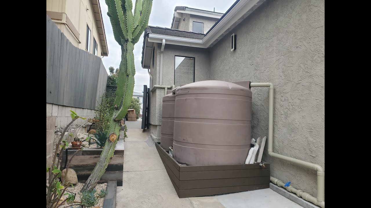 Rainwater harvesting system in San Diego with tanks, overflow and ...