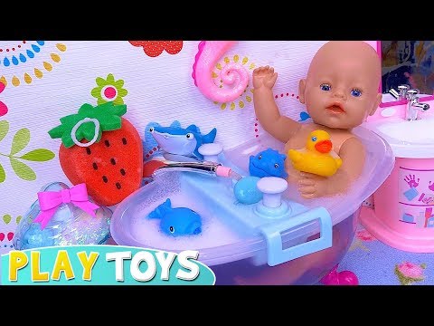 Baby Born doll Bath time with bubbles! Play Toys bathroom rotuine