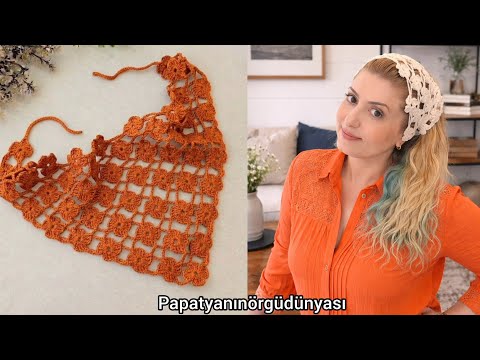 Çok Kolay / tığ işi çiçekli bandana modeli yapılışı 