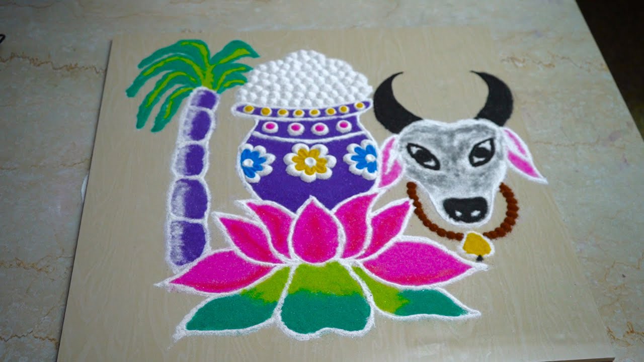 மாட்டு பொங்கல் ரங்கோலி | Creative Shading pongal Rangoli | Indian ...