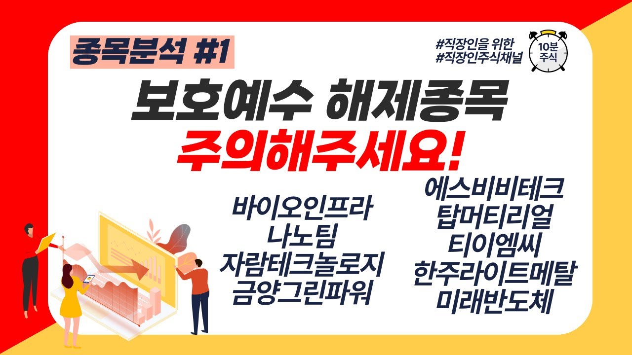 보호예수 해제종목 주의해주세요 바이오인프라 나노팀 자람테크놀로지 금양그린파워 에스비비테크 탑머티리얼 티이엠씨 한주라이트