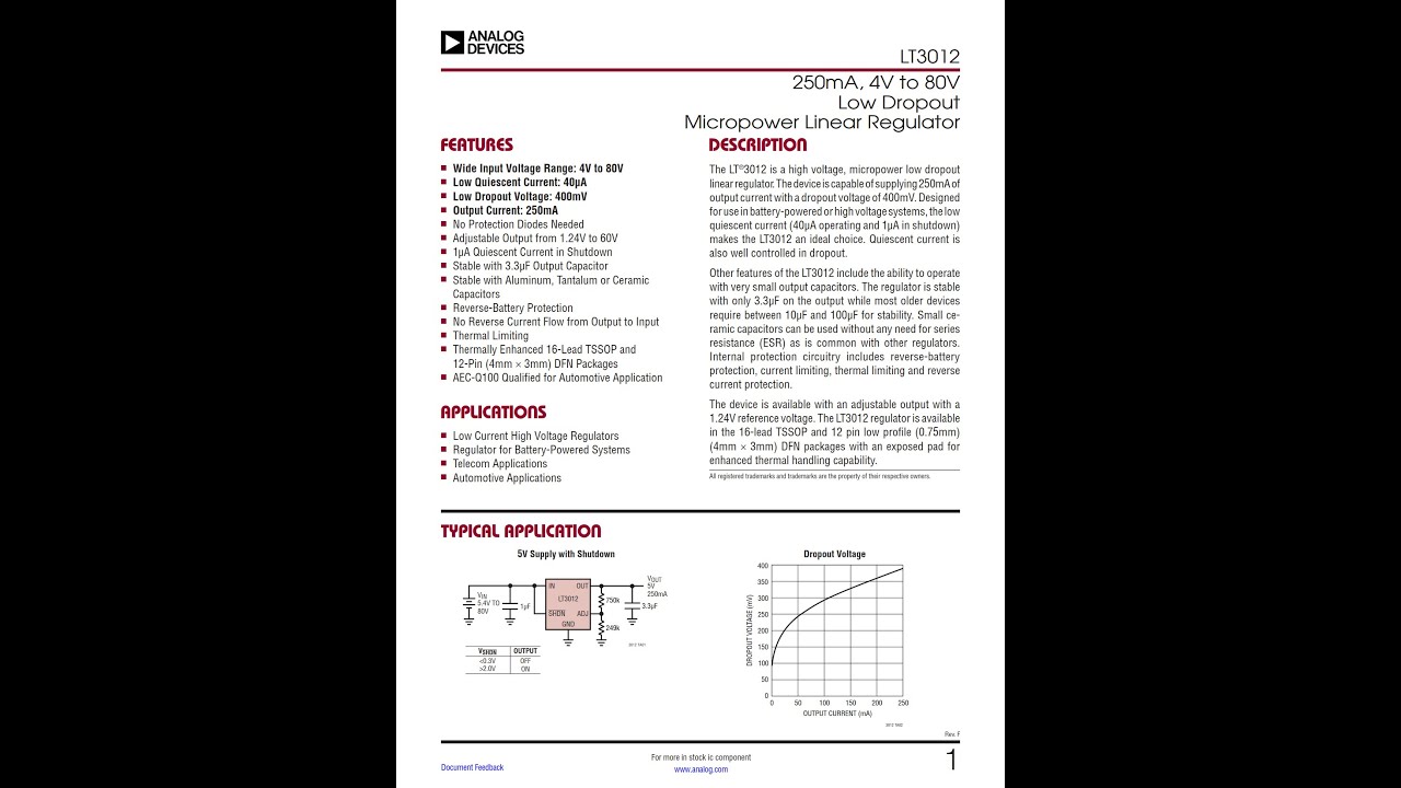 LT3012HFE#PBF datasheet Analog Devices, Inc. - IC-Component.com - YouTube