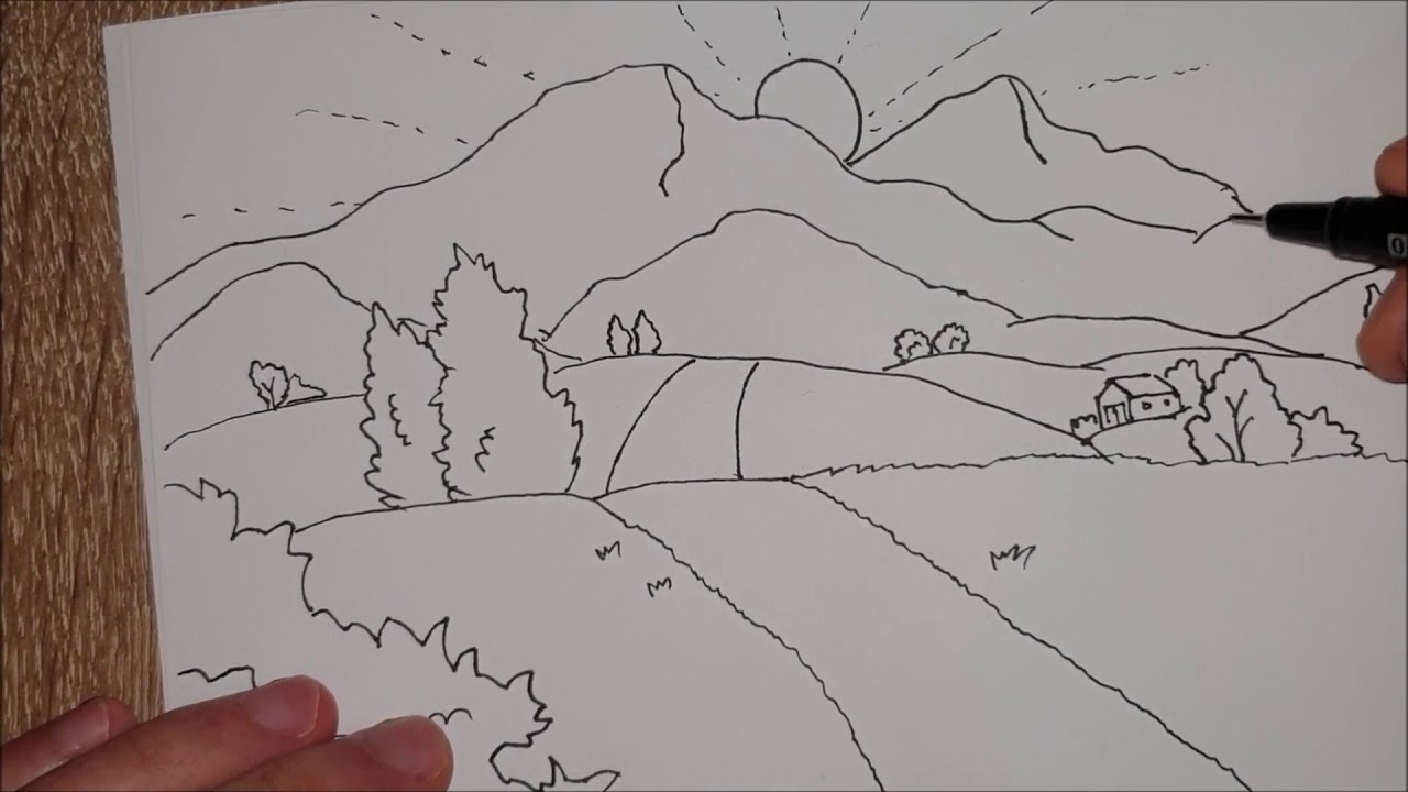 Kako nacrtati pejzaz Zalazak Sunca/ How to draw a cartoon Sunset ...