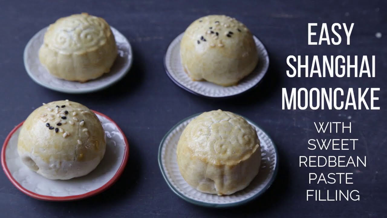 Easy Shanghai Mooncake - with red bean paste (dou sha) filling - YouTube