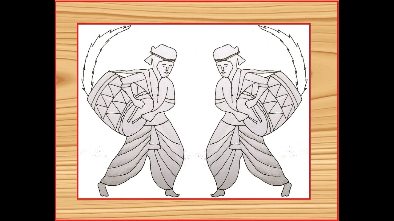 Durga Puja Special Drawing of Dhak Drawing || How to Draw Dhak Drawing ...