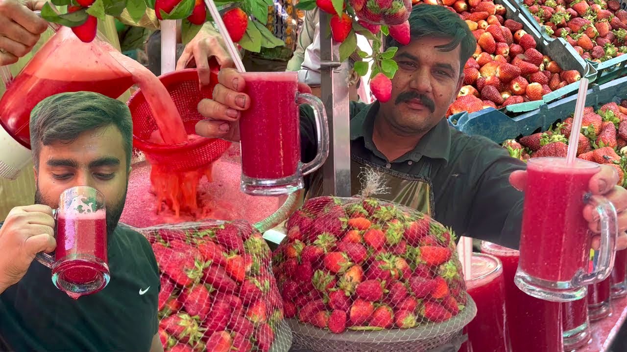 AMAZING STREET DRINKS OF PAKISTAN | NON STOP STRAWBERRY 🍓JUICE MAKING ...