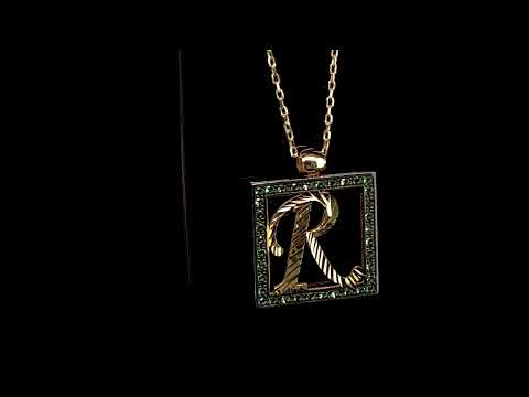 R Harfi Yeşil Taşlı Altın Kolye TSR20