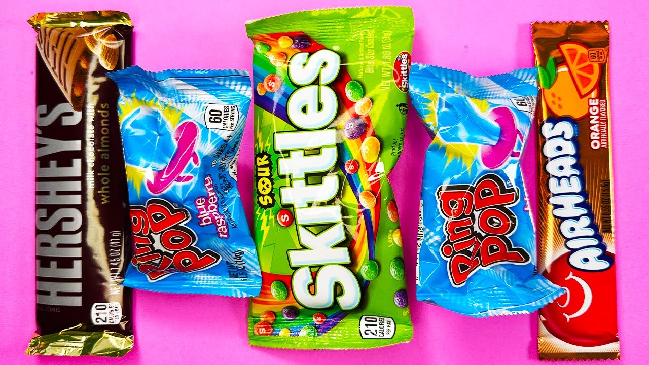 ASMR Candy Sounds 🍫 Sour Skittles, Ring Pops, Hershey’s & Airheads ...