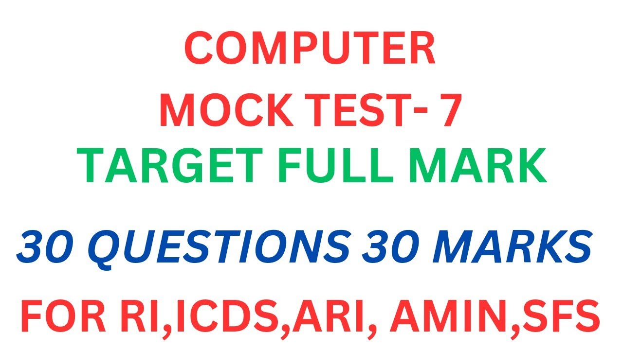 Computer Mock Test 7|Selected MCQs From All Chapters|RI,ARI,AMIN,SFS,FG ...