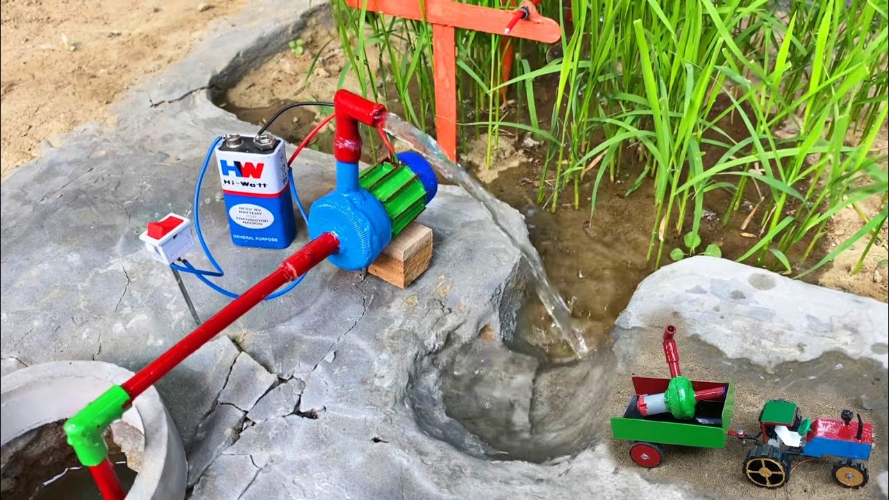 Diy Tractor Making Mini Water Pump Science Project | Mini Well Motor ...