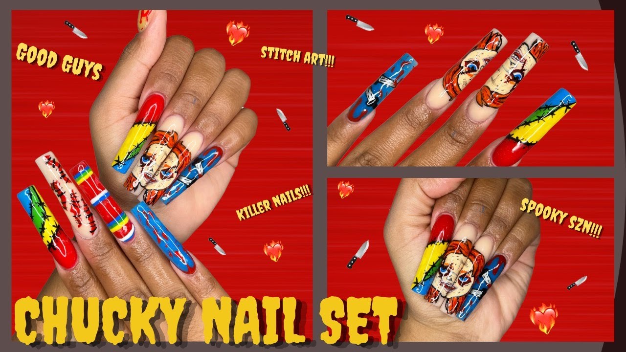 CHUCKY Nail Set🔪🧑🏻‍🦰 | Halloween Nails!!! | XXL Polygel Nails - YouTube