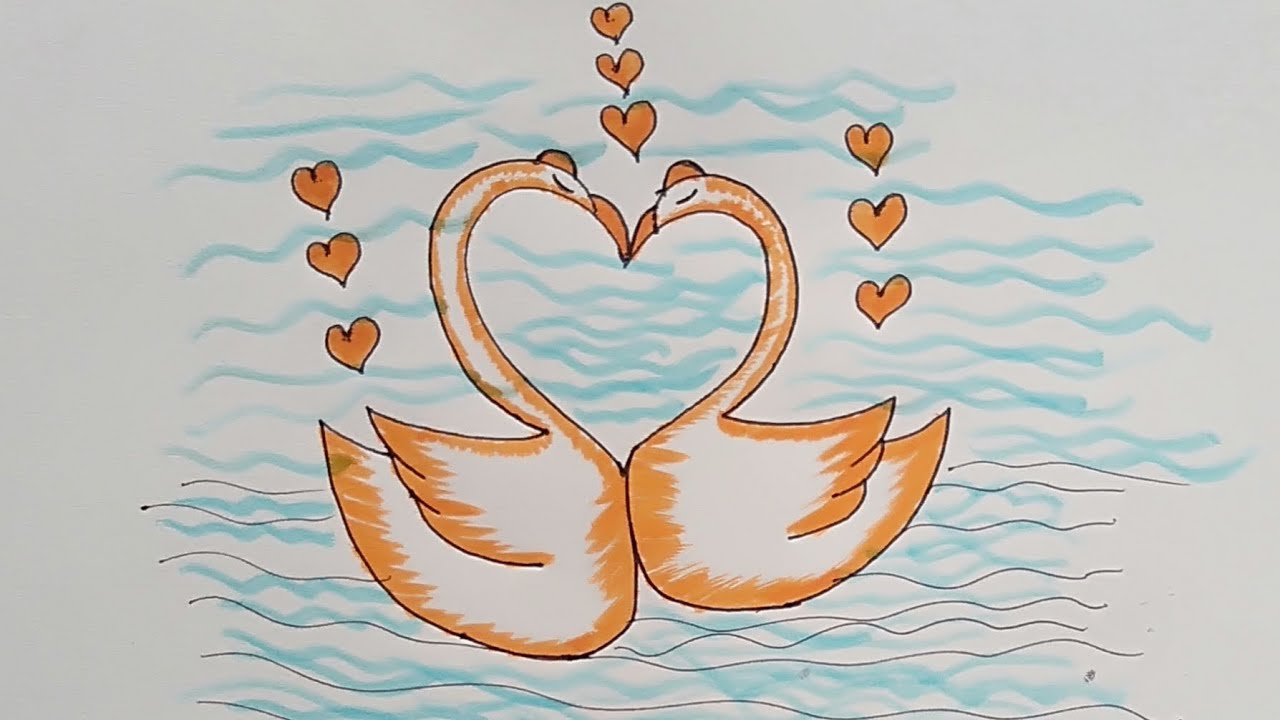 How to draw two Swans making a heart ️ ️- two lover Swans - YouTube