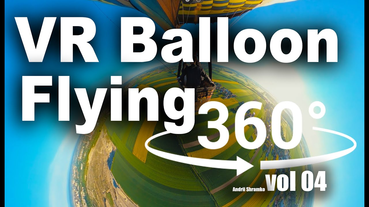 VR Balloon Flying above the city and green fields on sunrise. Fly in VR ...