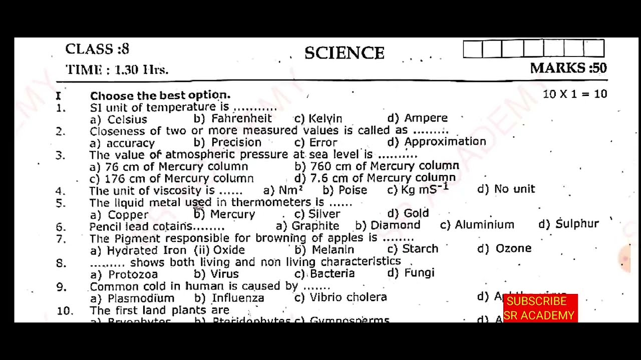 8th std science 1St midterm 2023 original question paper English medium ...