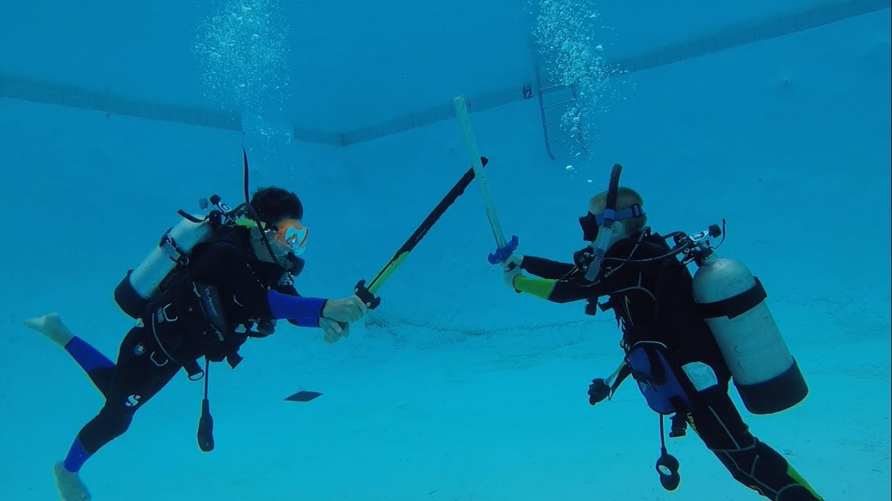 Sword Fighting in a Scuba Pool (Gets out of hand!) *NEW* - YouTube