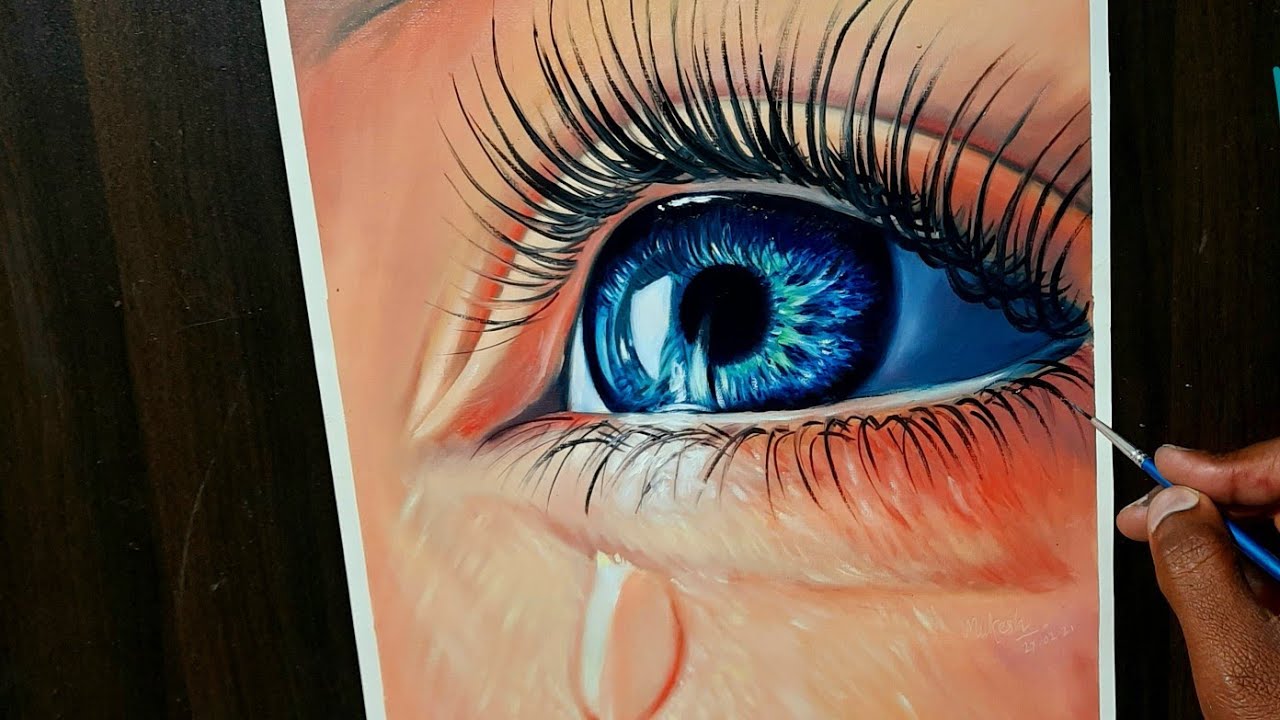 How to Paint Realistic eye with Teardrop - YouTube