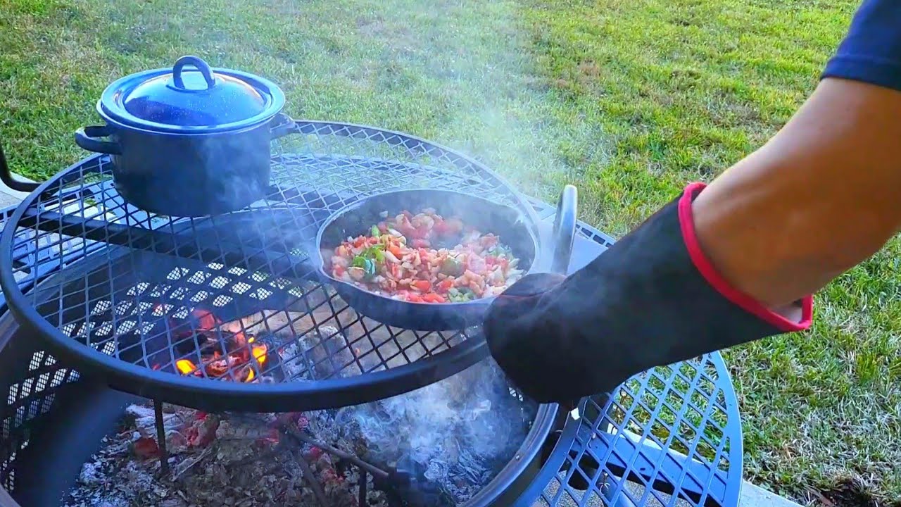 CHARRO BEANS & soft flour tortillas on the fire pit just hits different ...