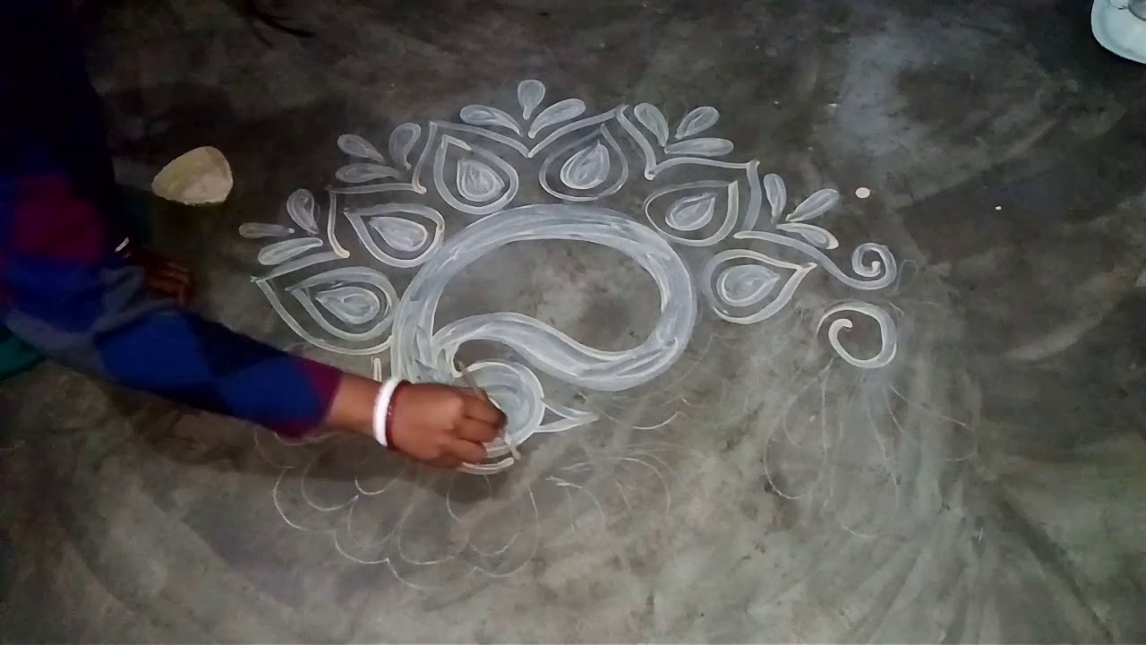 Easy peacock alpona design,small peacock alpona design. - YouTube