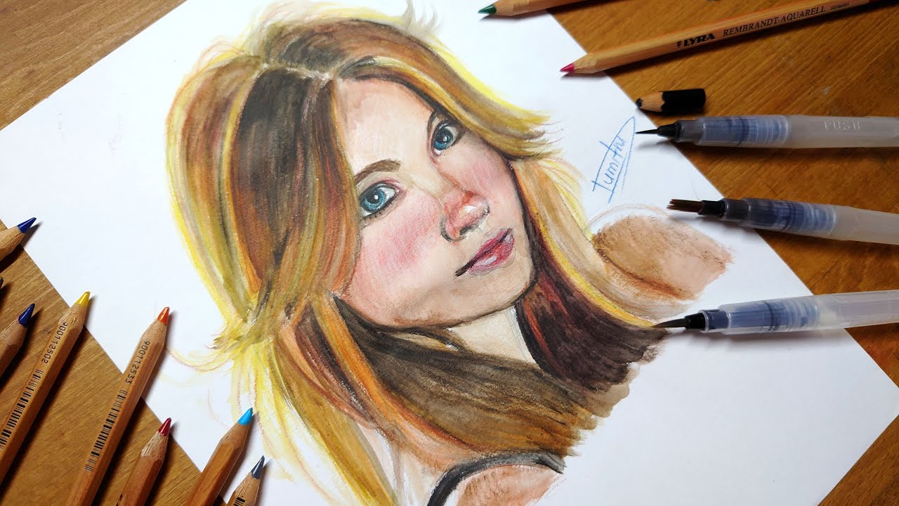 Aquarell Pencils color on drawing portrait a girl | dumit3 arts Neo ...