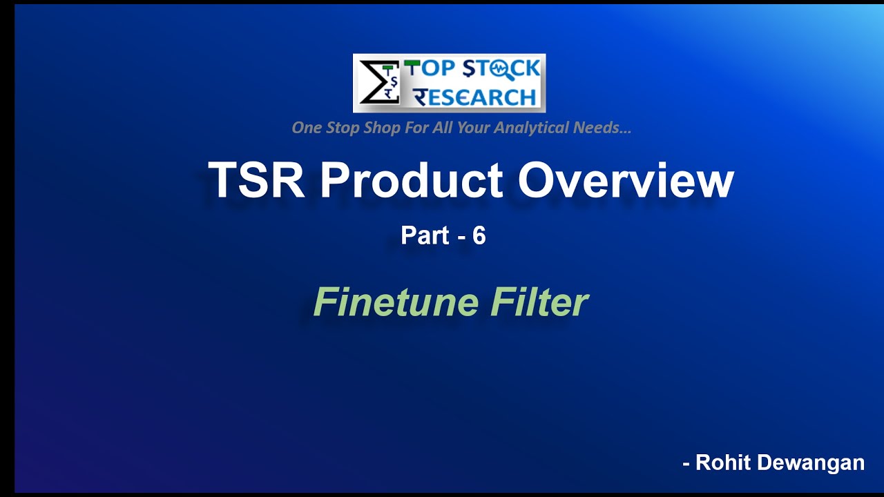 TSR Product Overview , Finetune Filter Part - 6 - YouTube