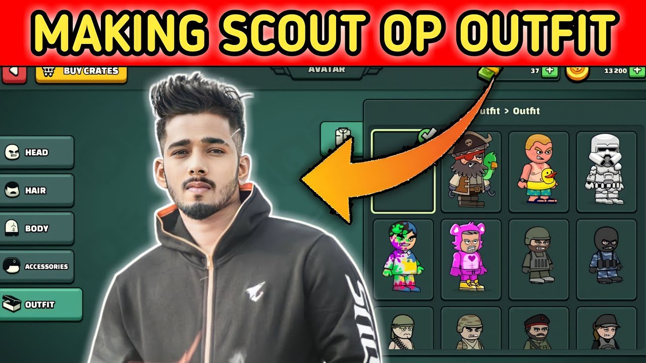 how to make scout op outfit in mini militia - YouTube