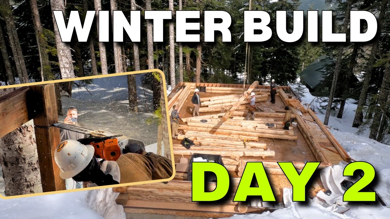 Day 2 | Extreme Log Cabin Winter Build | Subfloor Completion - YouTube