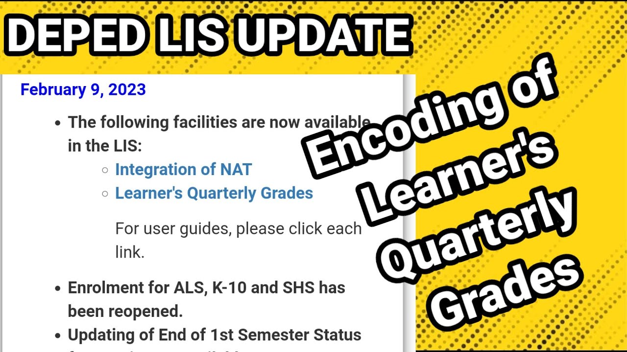 JUST IN! DEPED LIS UPDATE| ENCODING OF LEARNER'S QUARTERLY GRADES - YouTube
