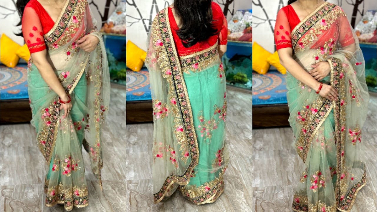 Net Saree Draping Guide For Beginners | How To Wear Net Saree Perfectly ...