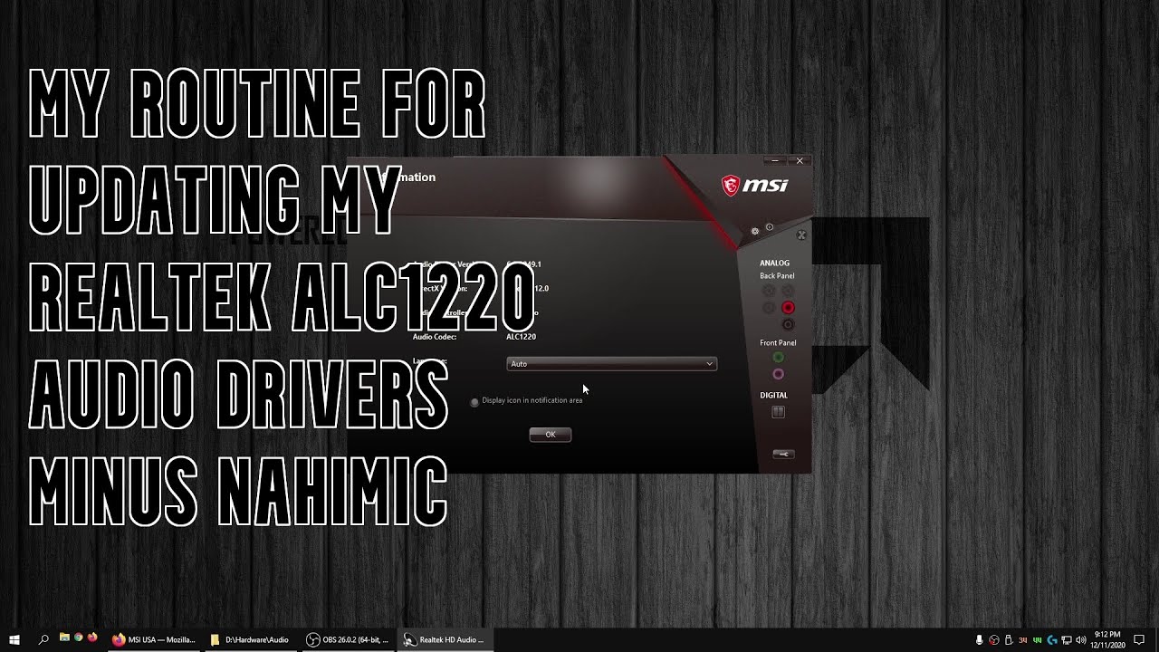 Realtek ALC1220 6.0.9071.1 Driver Install - YouTube