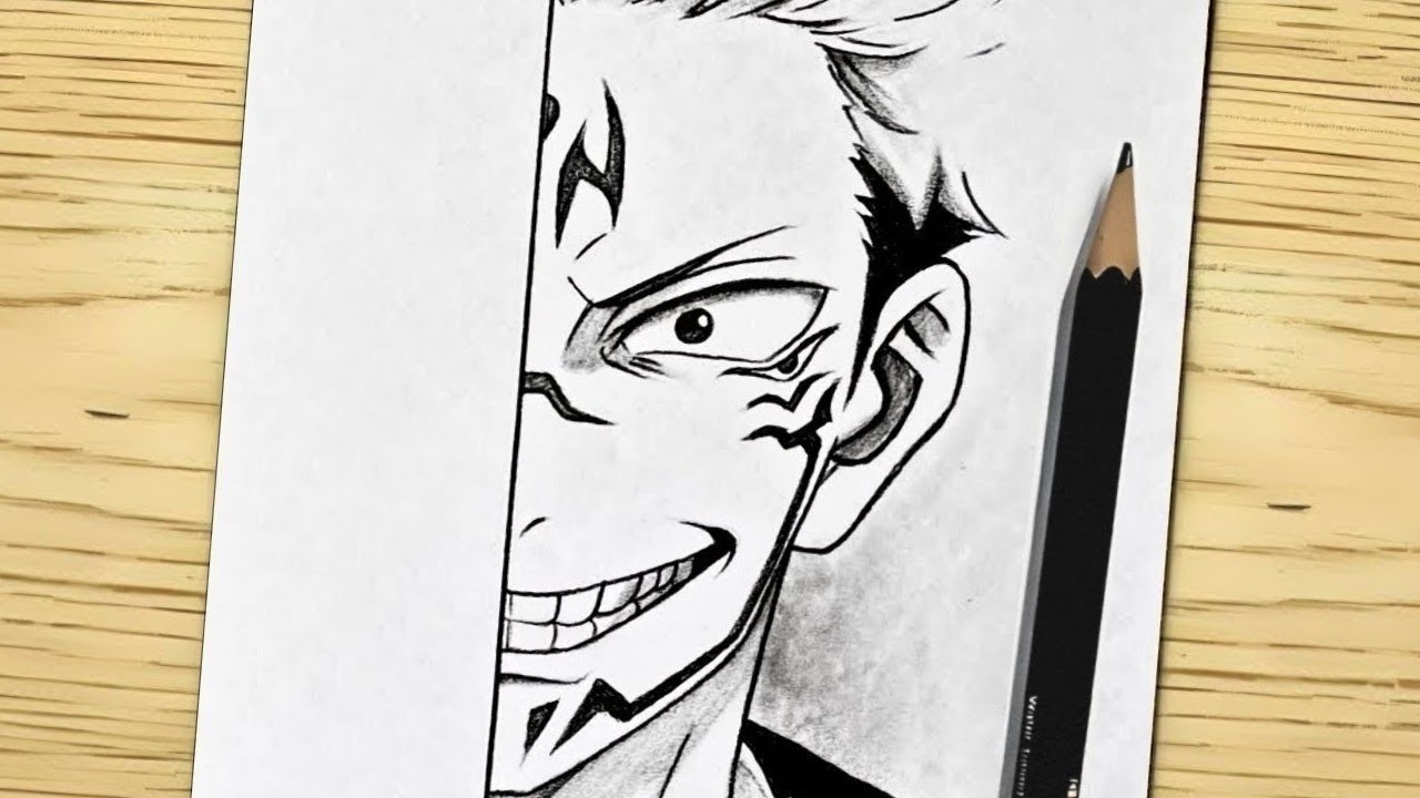 Easy Steps To Draw Sukuna Half Face || Easy drawing ideas for beginners ...