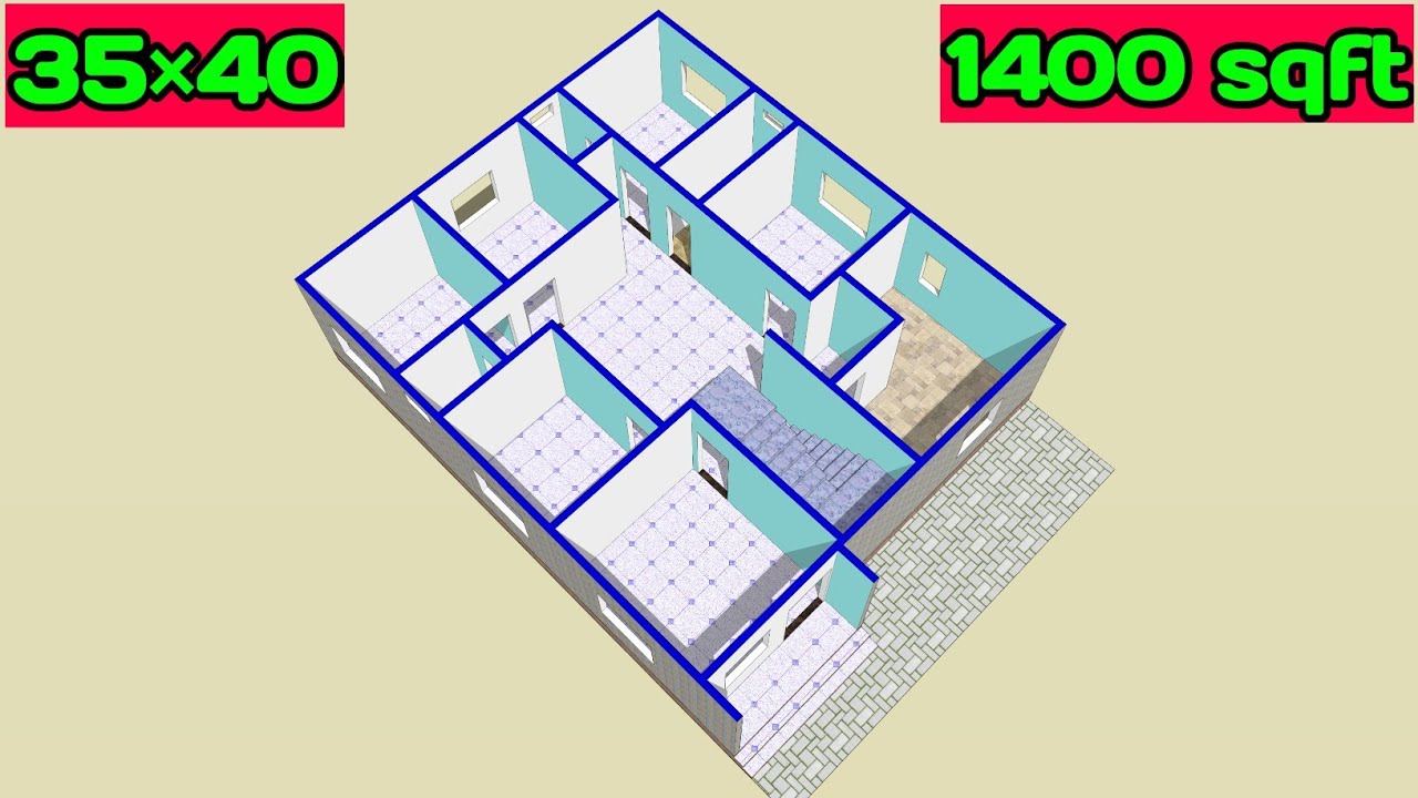 35*40 Home Plans 3D | 35x40 5 Bedrooms House Design in City | 1400 sq ...