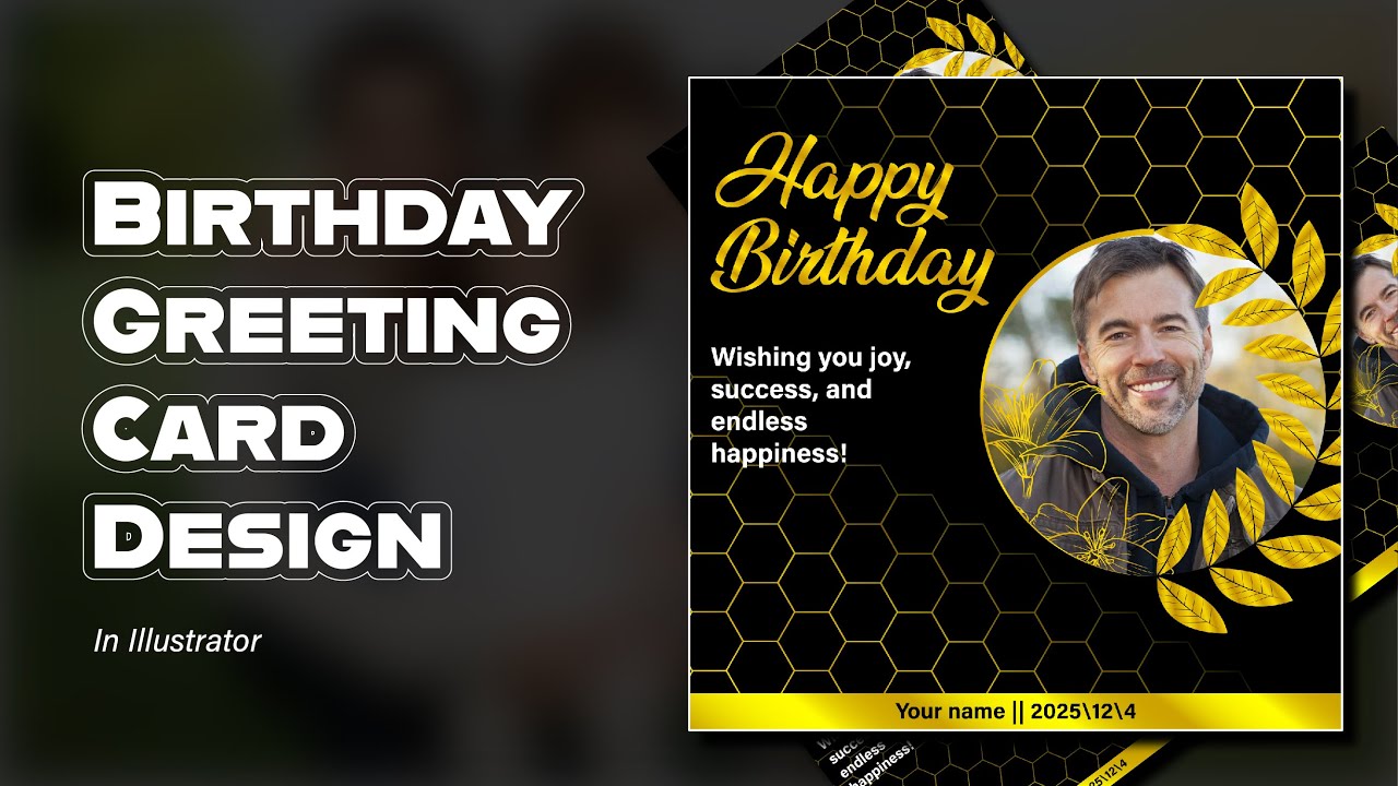 Elegant Birthday Greeting Card Design in Adobe Illustrator | Like Share ...