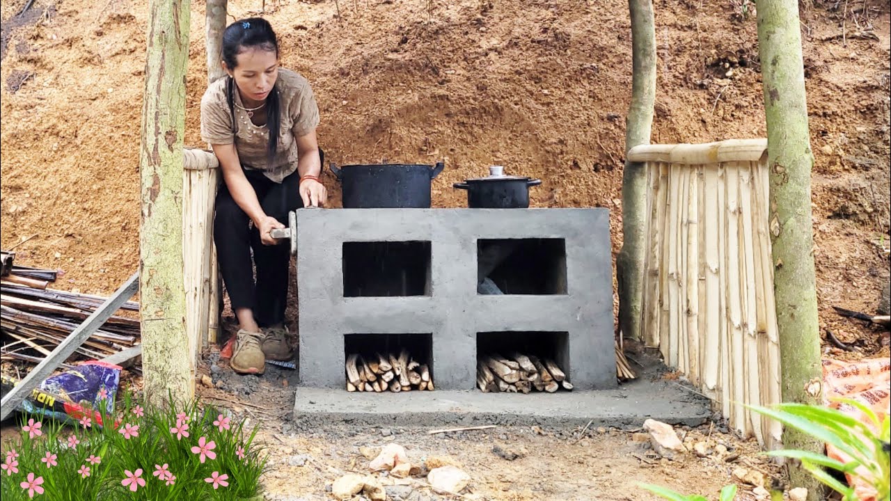 Mountain people's life, making wood-fired stoves with cement and sand ...