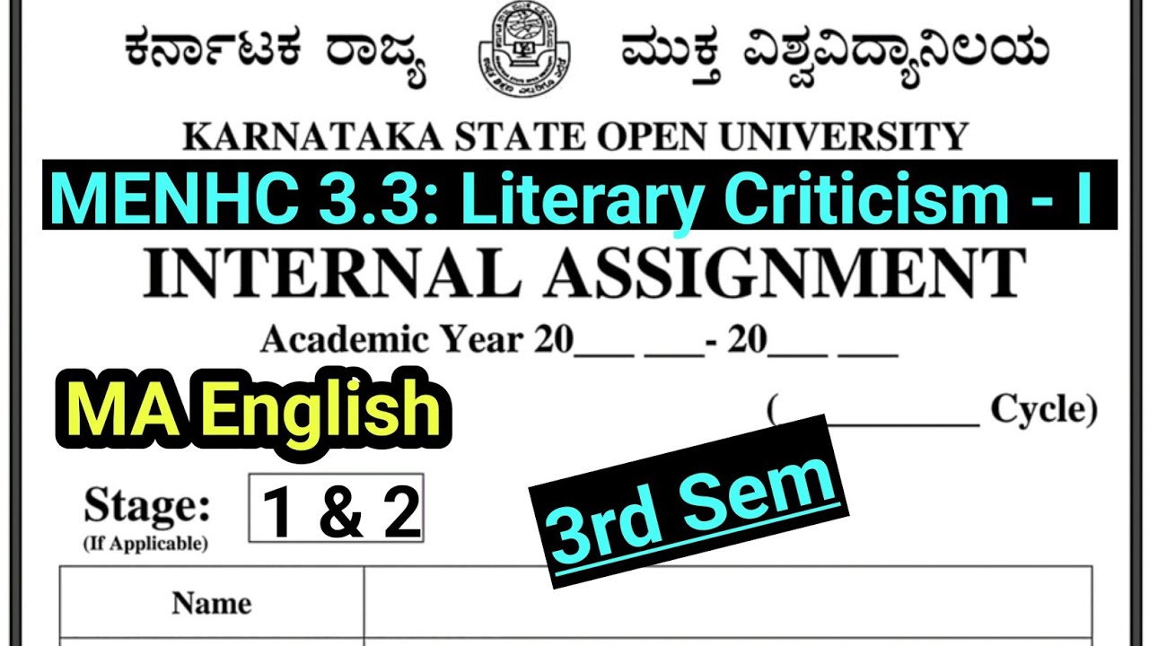 KSOU MA English third Sem Assignment | MENHC 3.3 Course III Literary Criticism - I - YouTube