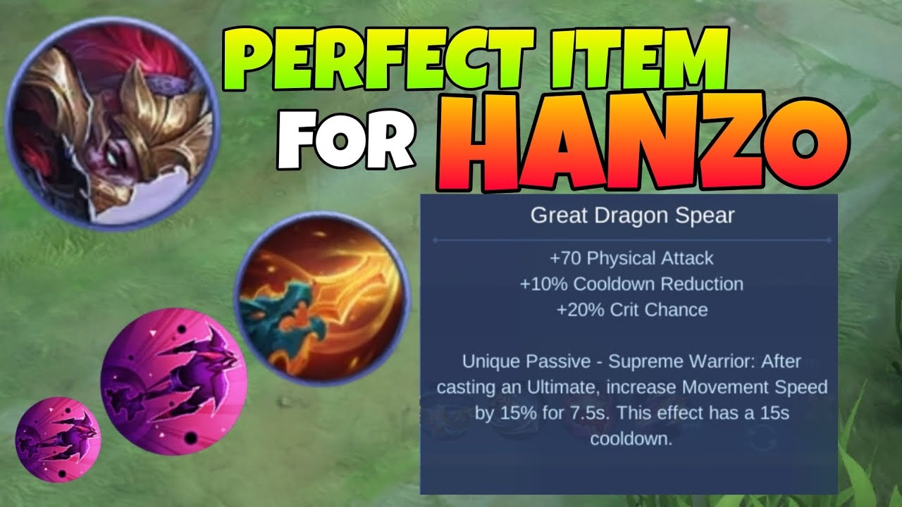 GREAT DRAGON SPEAR NEW ITEM FOR HANZO 🔥 | HANZO BEST BUILD 2023 HANZO ...