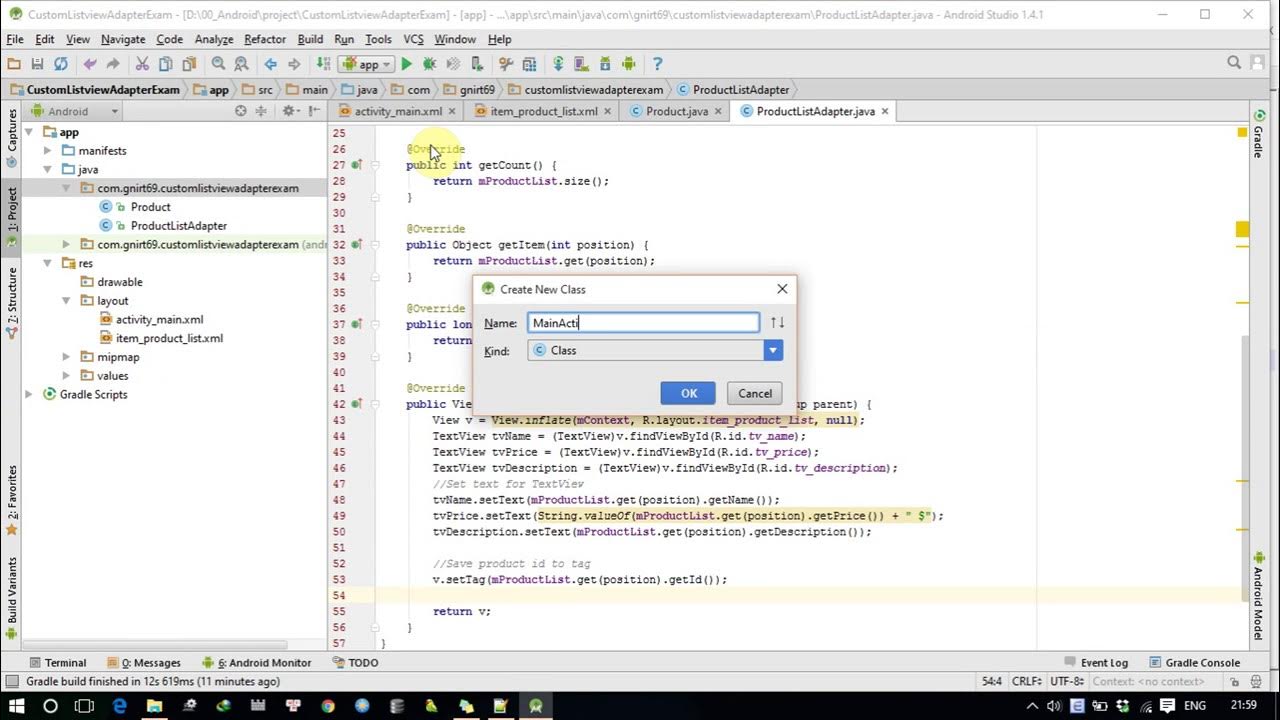 Android studio Create custom adapter for listview very easy - YouTube