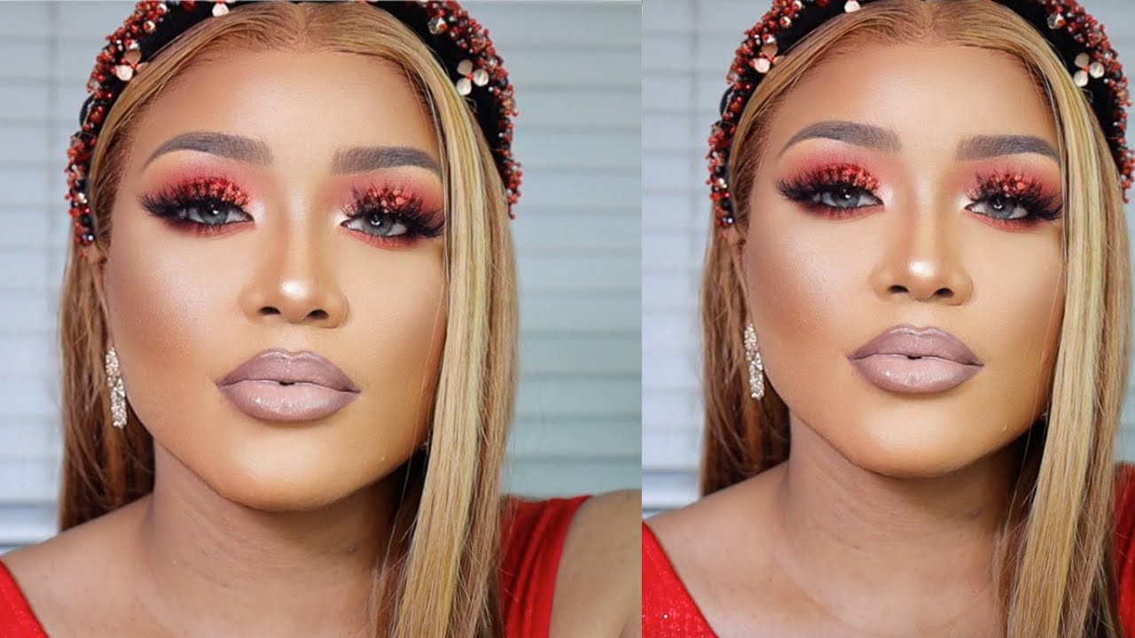 CHUNKY RED GLITTERS HOLIDAY INSPIRED MAKEUP TUTORIAL|USING ONLY ...
