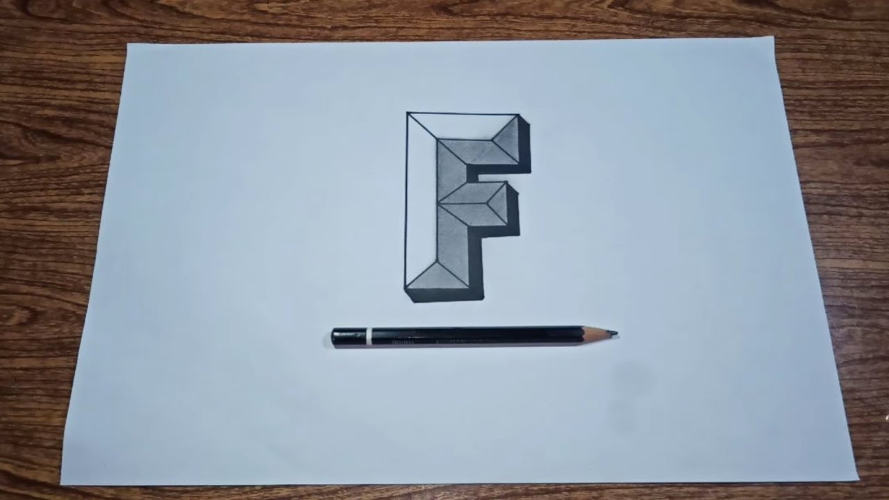 3d drawing sketch letter F step by step - YouTube