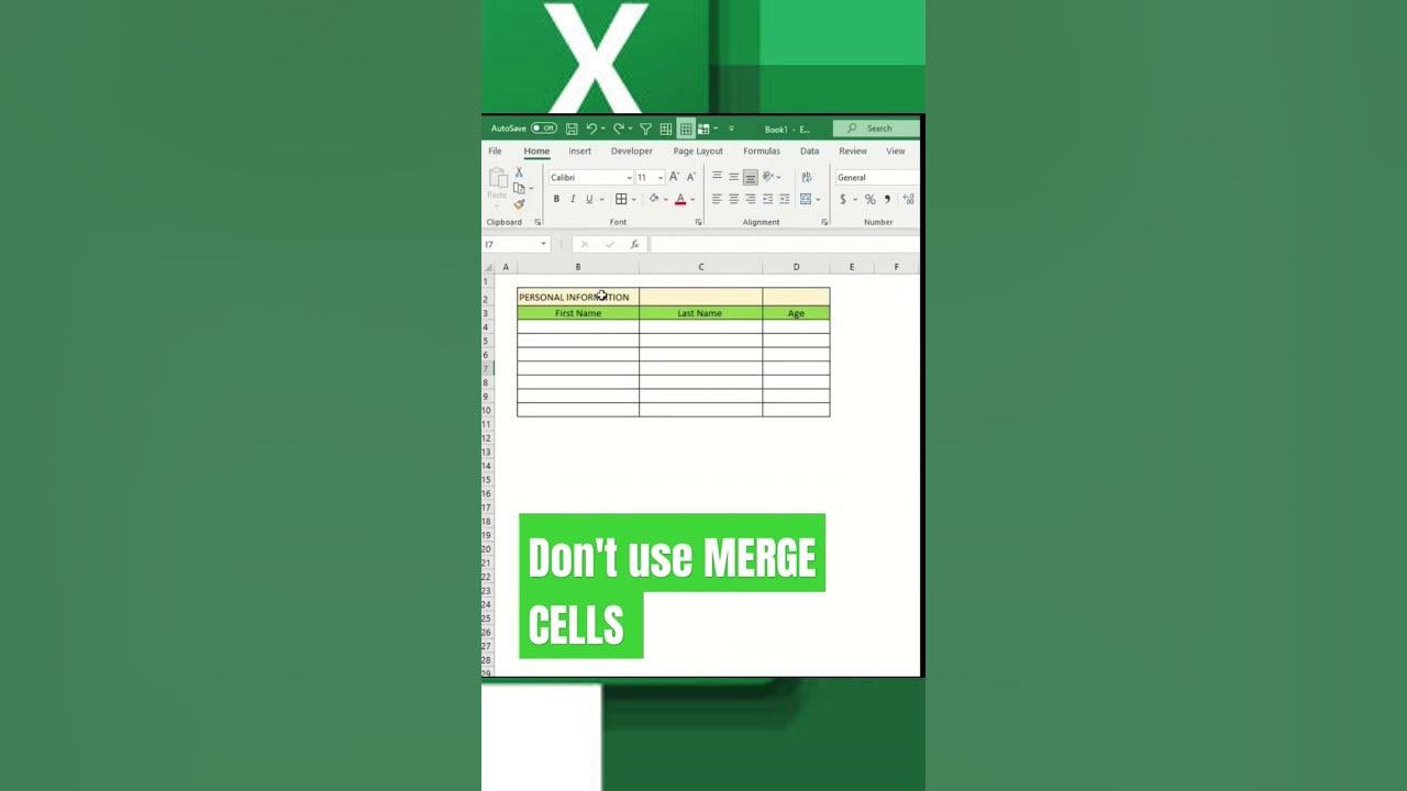 Dont Use Merge Cells In Excel Exceltutorial Exceltech Youtube