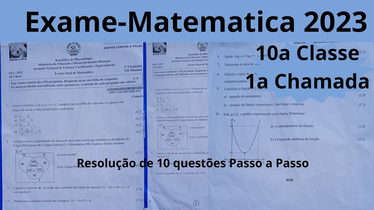Resolução de Exame de Matemática 10a Classe 2023 primeira Chamada - YouTube