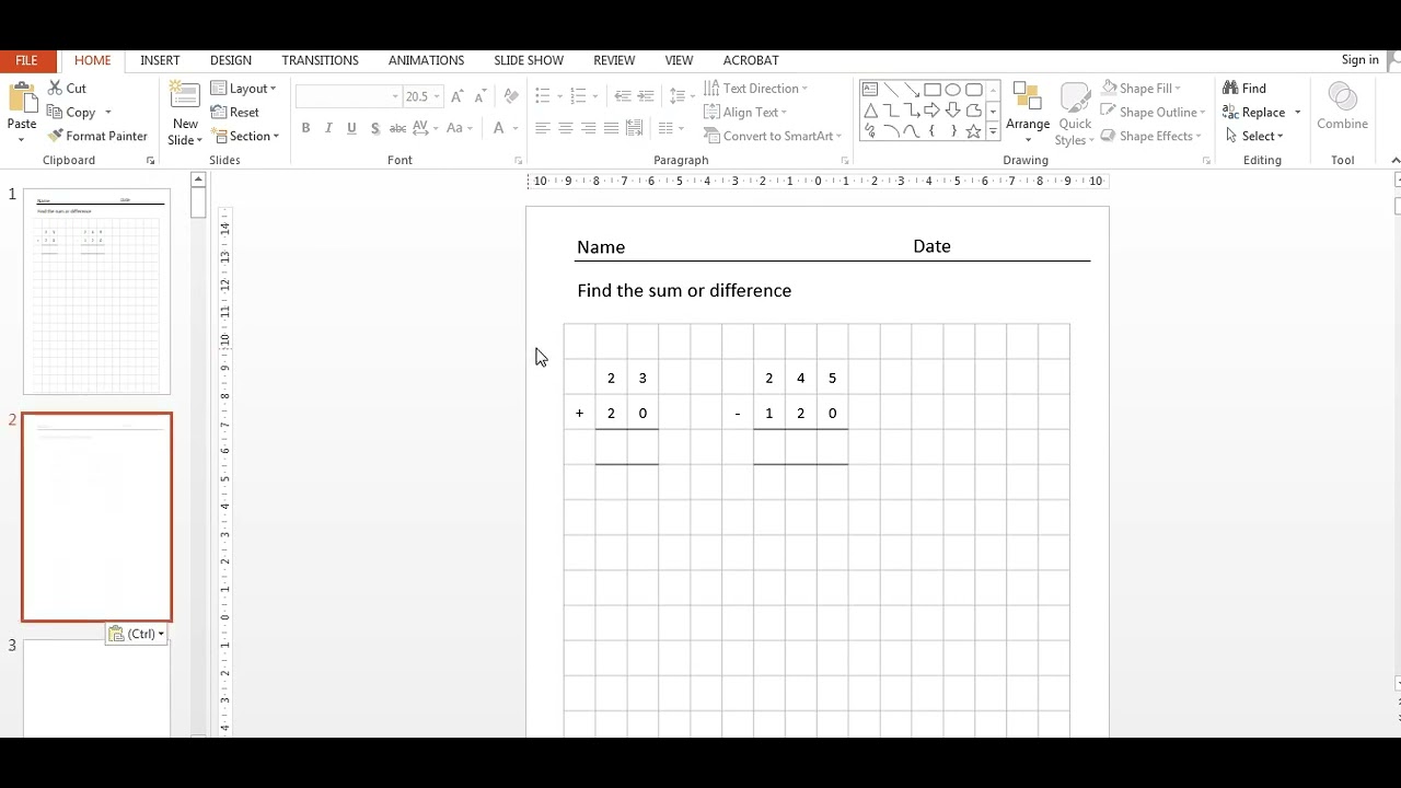How to create Math table template worksheet for Addition, Subtraction ...