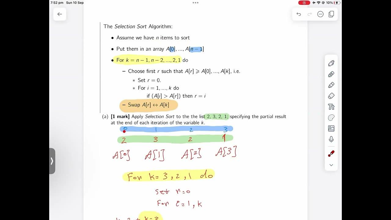 Discrete Mathematics Week7 A sample Question. Selection Sort Algorithm - YouTube